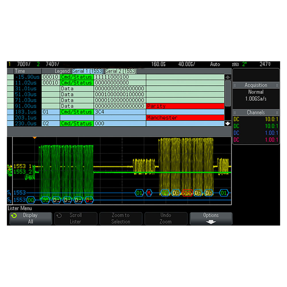 Keysight DSOX3000-AER запуск по сигналам и анализ данных шин MIL-STD ...
