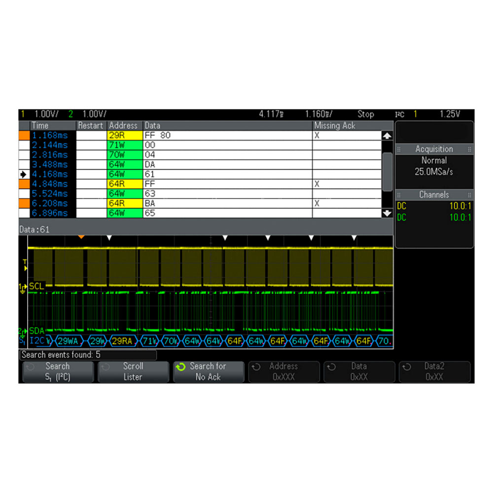 Keysight DSOX3000-LSS запуск по сигналам и анализ данных встроенных шин ...